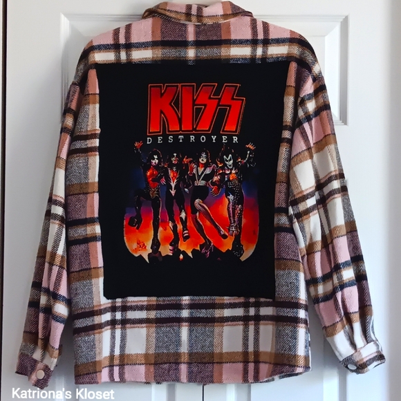 None | Tops | Kiss Destroyer Upcycled Oversized Flannel Shirt | Poshmark